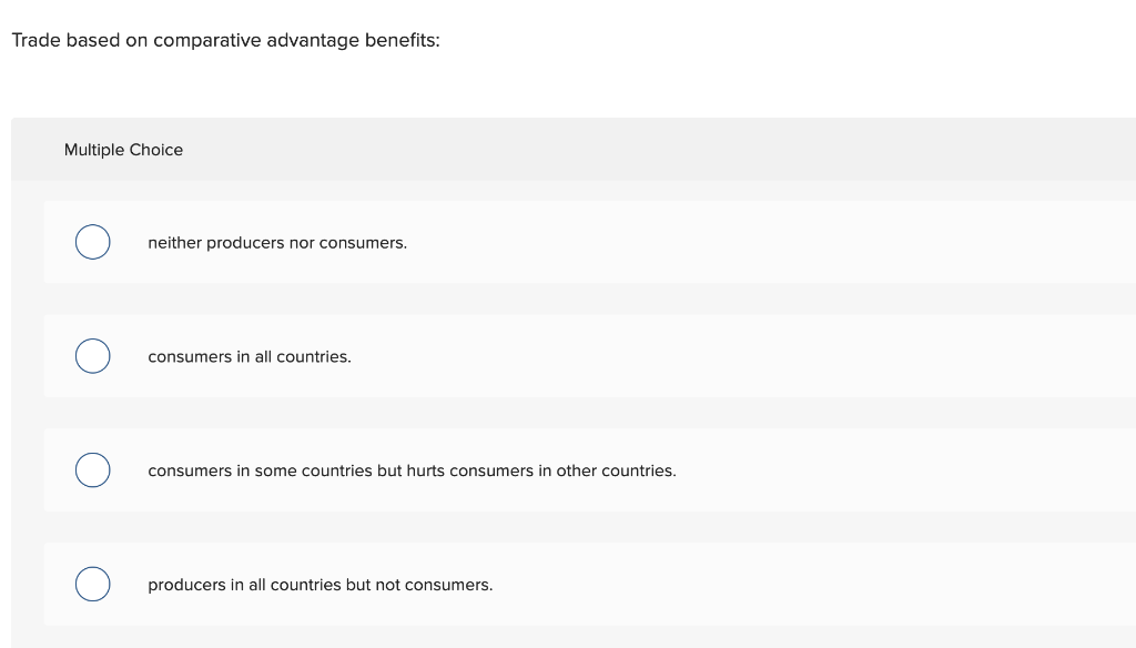 Solved Trade based on comparative advantage benefits: | Chegg.com