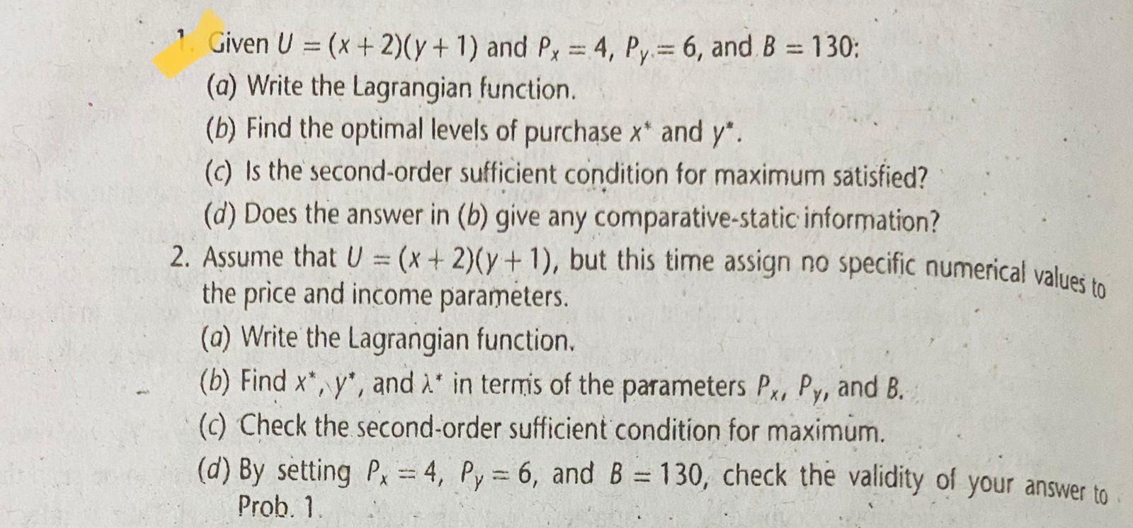 Solved 1. Given U = (x + 2)(y + 1) and Px = 4, Py = 6, and B | Chegg.com Solved 1. Given U = (x + 2)(y + 1) and Px = 4, Py = 6, and B | Chegg.com