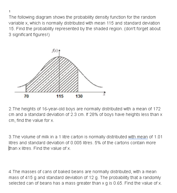 Solved 1 The following diagram shows the probability density | Chegg.com