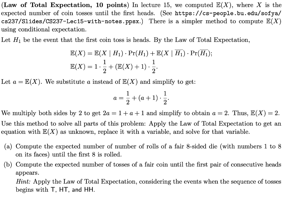 Solved (Law of Total Expectation, 10 points) In lecture 15, | Chegg.com
