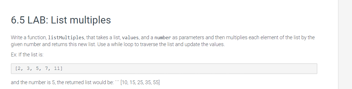 Solved 6.5LAB : List multiples Write a function, | Chegg.com