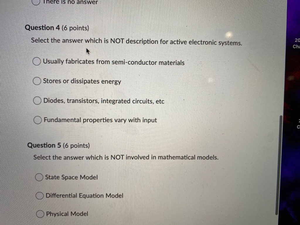 Solved There is no answer Question 4 (6 points) Select the | Chegg.com