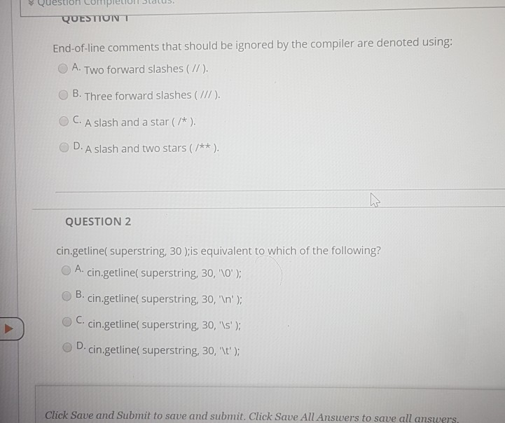 Solved QUESTIONT End-of-line comments that should be ignored | Chegg.com