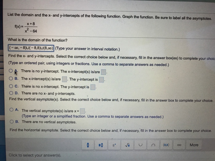 Solved List the domain and the x- and y-intercepts of the | Chegg.com
