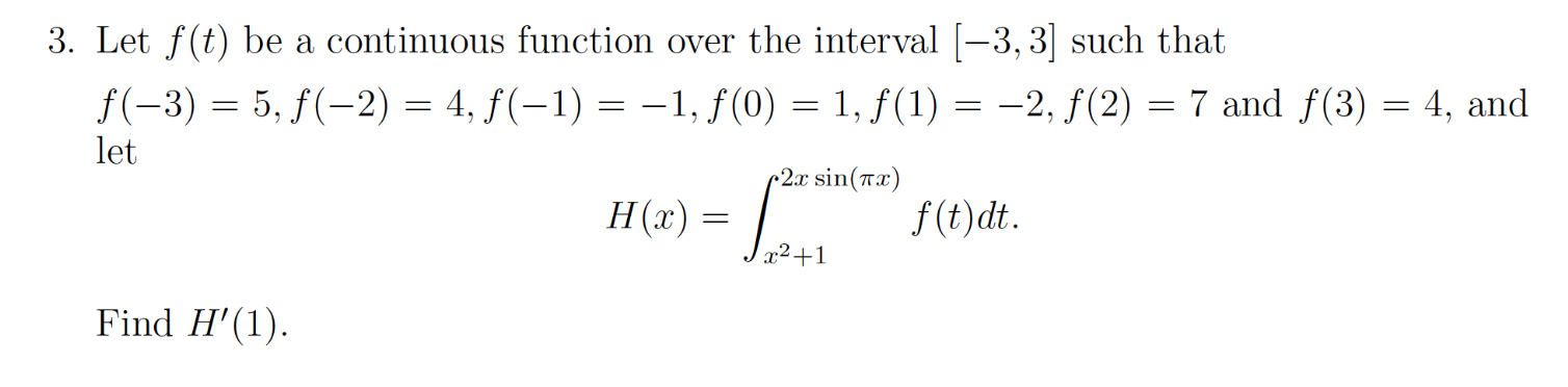Solved 3. Let f(t) be a continuous function over the | Chegg.com