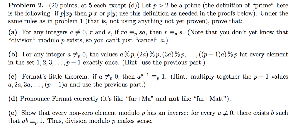 Solved Problem 2. (20 points, at 5 each except (d)) Let p > | Chegg.com
