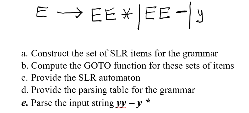 Solved E→EE∗∣EE−∣y a. Construct the set of SLR items for the | Chegg.com