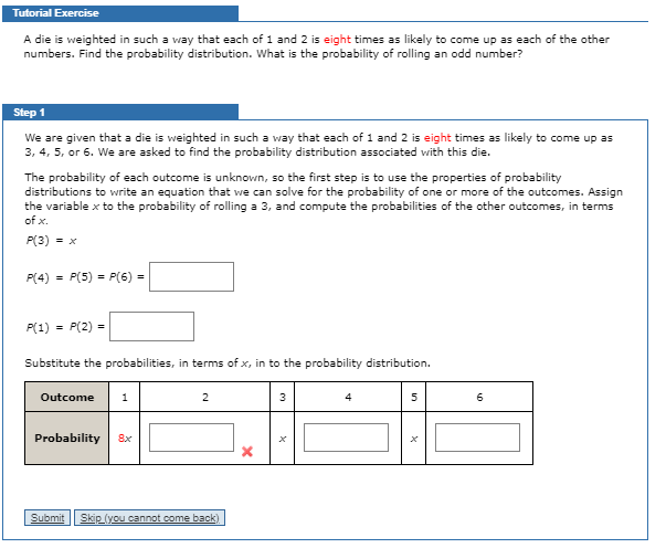 Solved Tutorial Exercise A die is weighted in such a way | Chegg.com