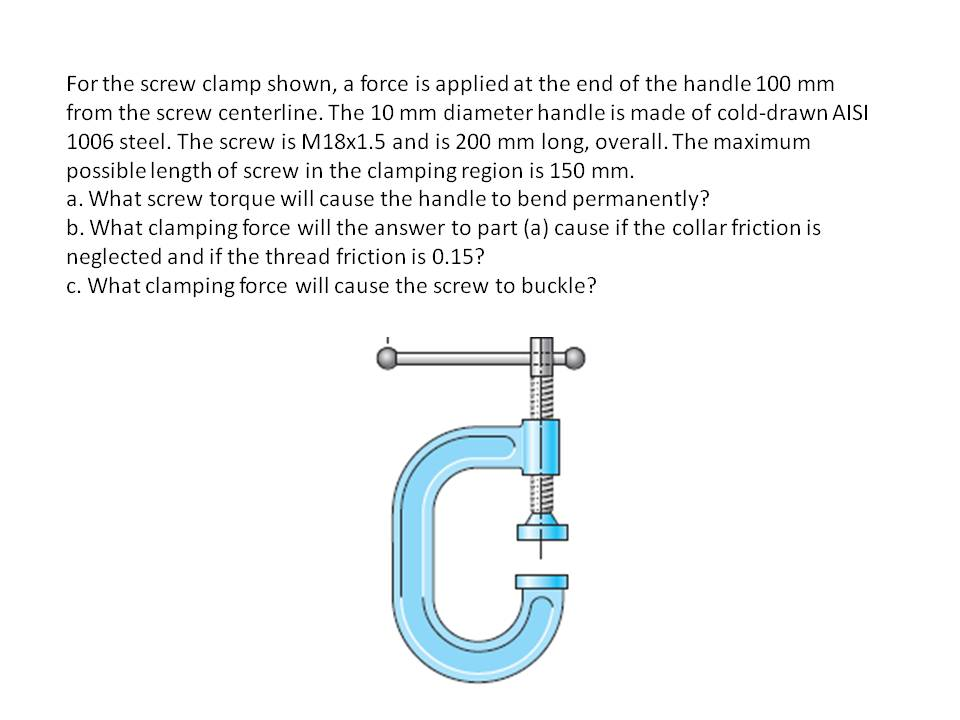 For the screw clamp shown, a force is applied at the | Chegg.com
