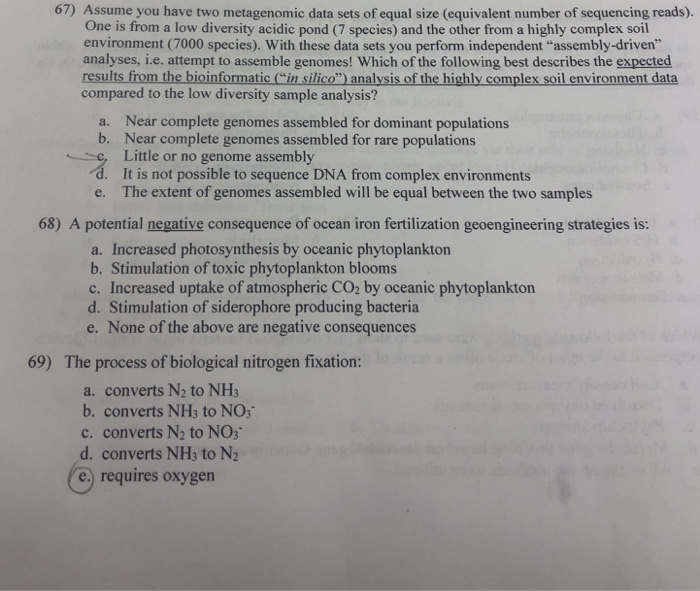 Solved 67) Assume you have two metagenomic data sets of | Chegg.com