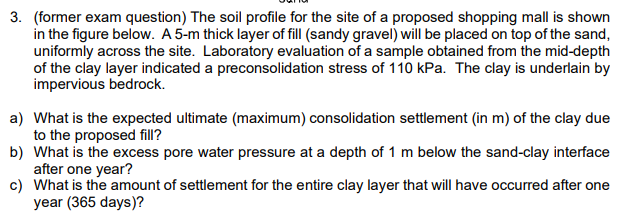 Solved 3. (former exam question) The soil profile for the | Chegg.com