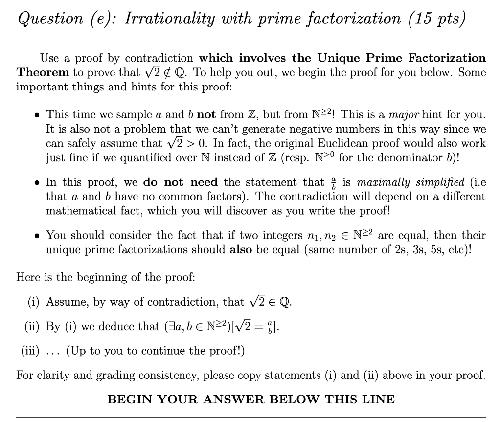 Solved Question (e): Irrationality with prime factorization | Chegg.com
