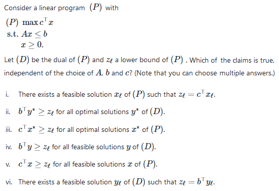 Solved Consider a linear program (P) with (P) maxc⊤x s.t. | Chegg.com