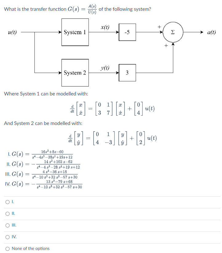 Solved What is the transfer function G(s)=U(s)A(s) of the | Chegg.com