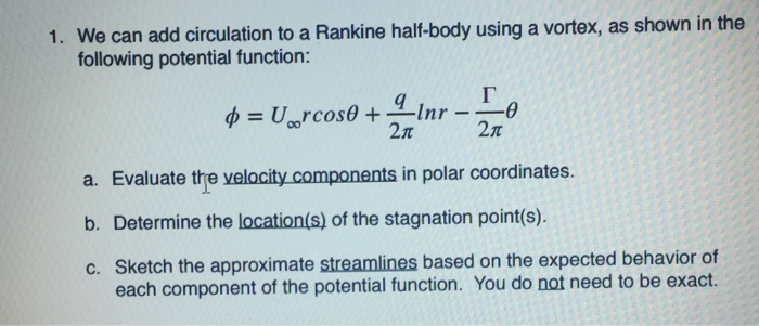 Solved 1. We can add circulation to a Rankine half-body | Chegg.com