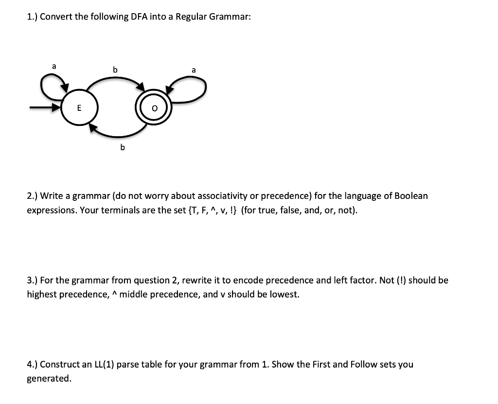 1.) Convert the following DFA into a Regular Grammar: | Chegg.com