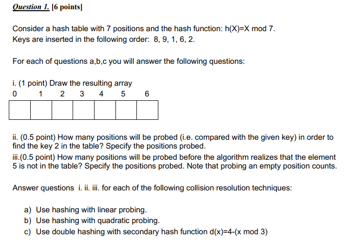 Question L. 16 pointsl Consider a hash table with 7 | Chegg.com