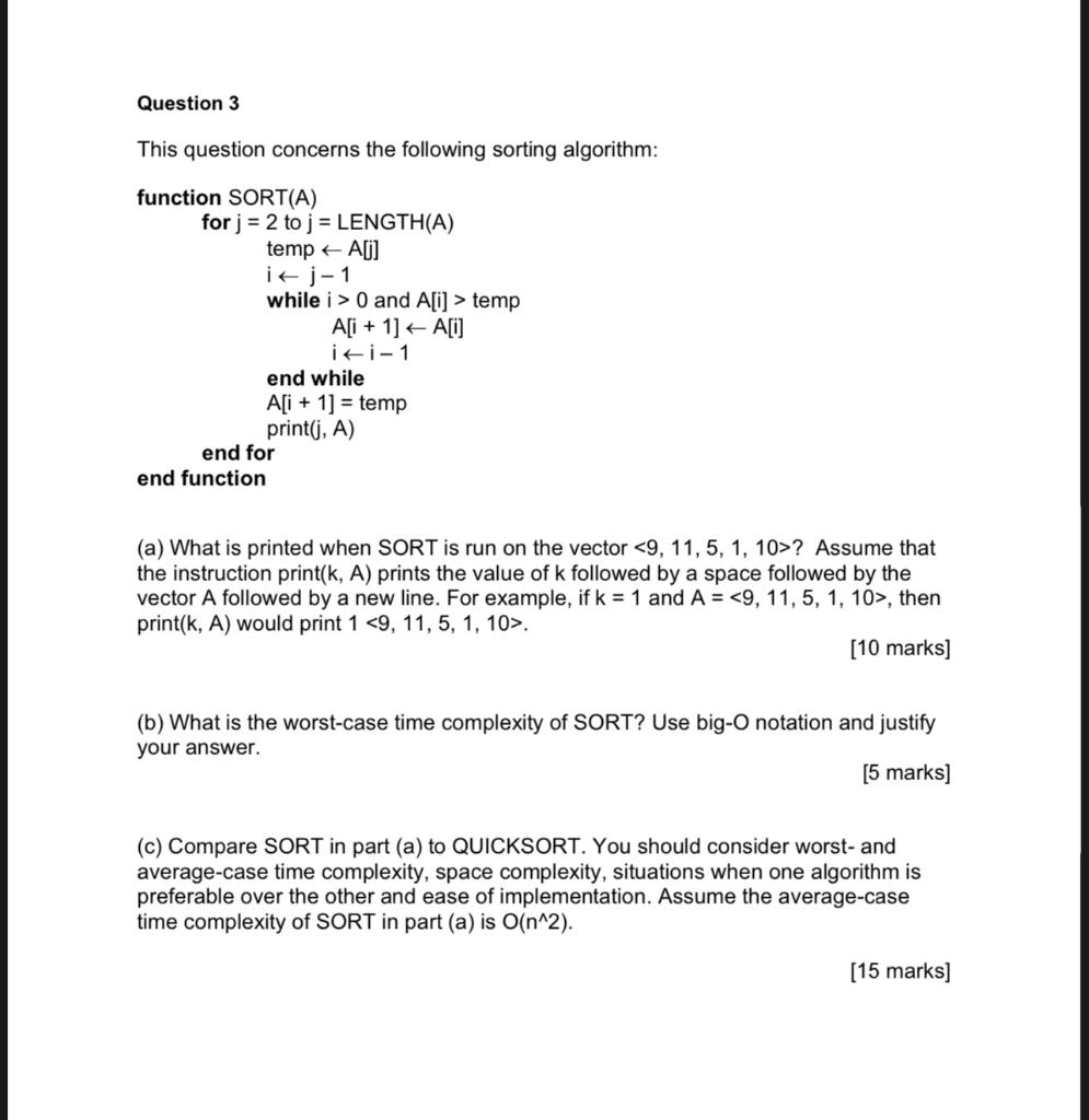 Solved Question 3 This question concerns the following | Chegg.com
