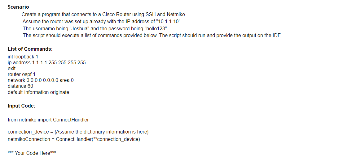 Solved Scenario Create a program that connects to a Cisco | Chegg.com