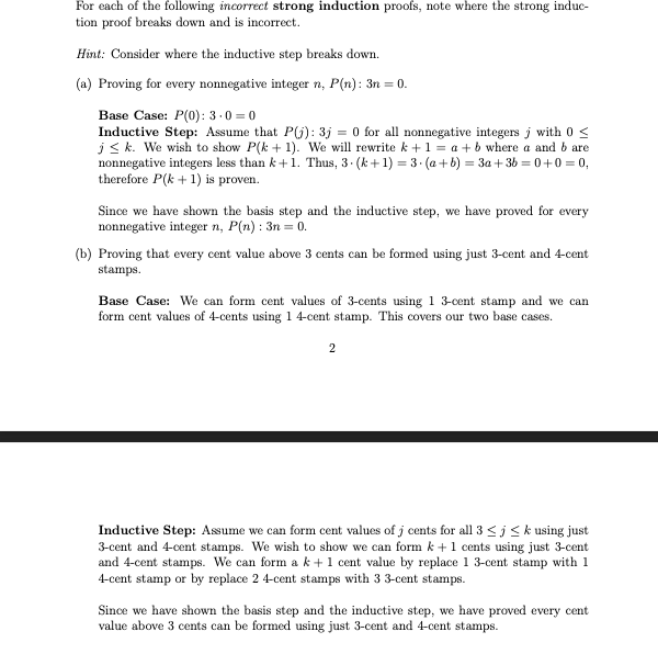 Solved For each of the following incorrect strong induction | Chegg.com