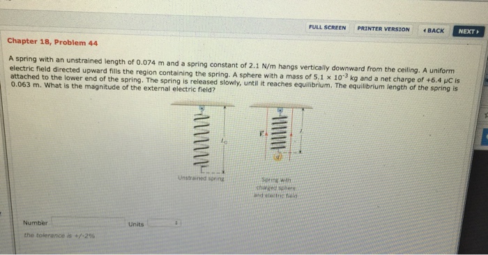 Solved A spring with an unstrained length of 0.074 m and a | Chegg.com
