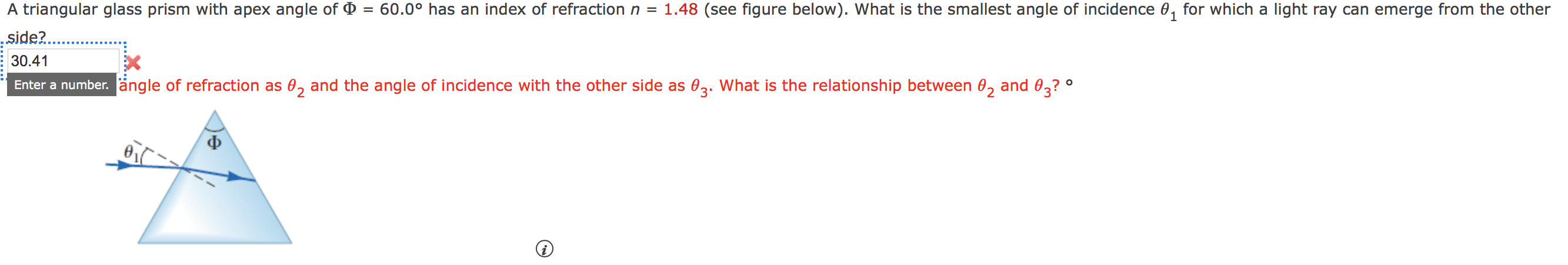 Solved = A triangular glass prism with apex angle of Ộ 60.0° | Chegg.com