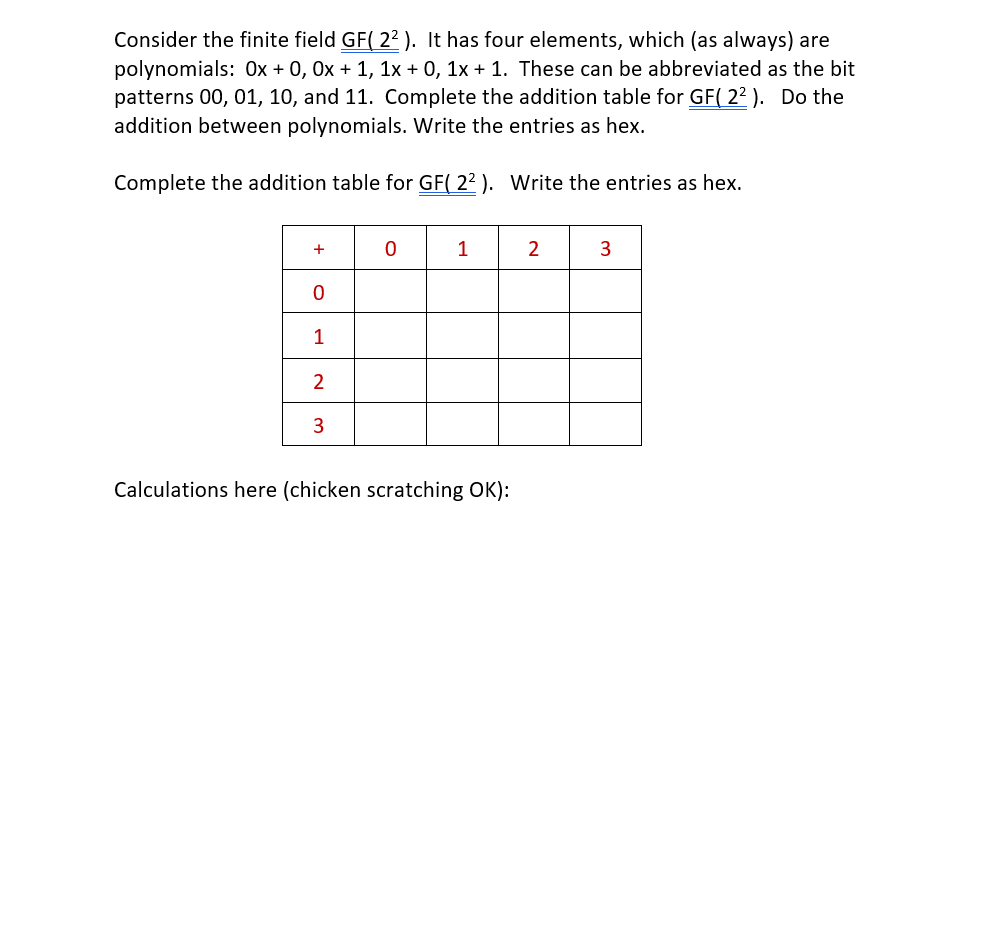 Consider the finite field GF( 22). It has four | Chegg.com