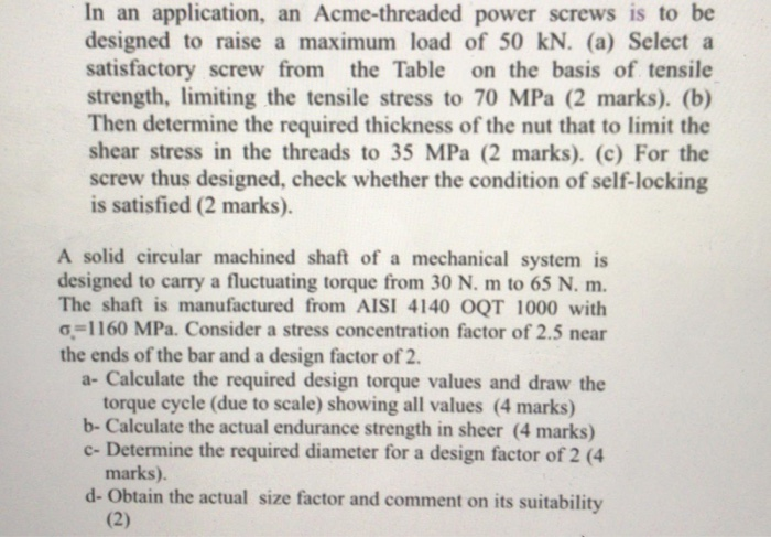 Solved In an application, an Acme-threaded power screws is | Chegg.com