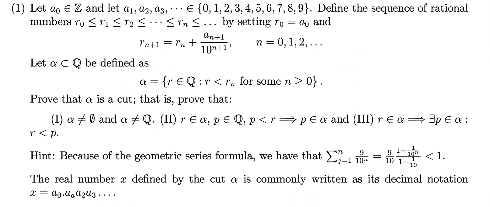 Solved 1) Let a0∈Z and let a1,a2,a3,⋯∈{0,1,2,3,4,5,6,7,8,9}. | Chegg.com