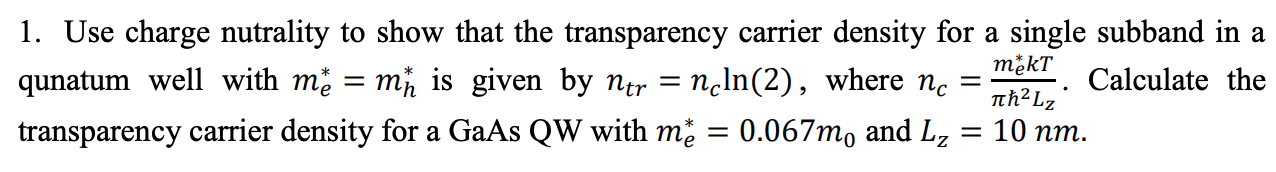 Solved 1. Use charge nutrality to show that the transparency | Chegg.com