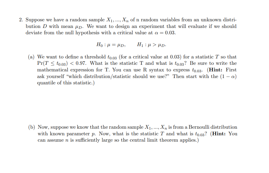 Solved 2. Suppose we have a random sample X1,…,Xn of n | Chegg.com