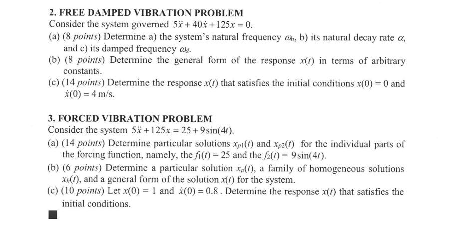 Solved 2. FREE DAMPED VIBRATION PROBLEM Consider the system | Chegg.com
