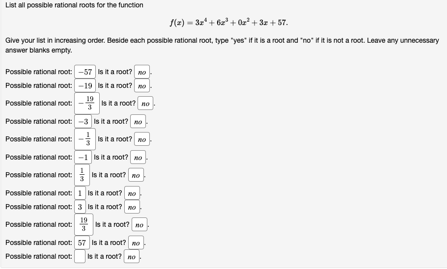 Solved = List all possible rational roots for the function | Chegg.com