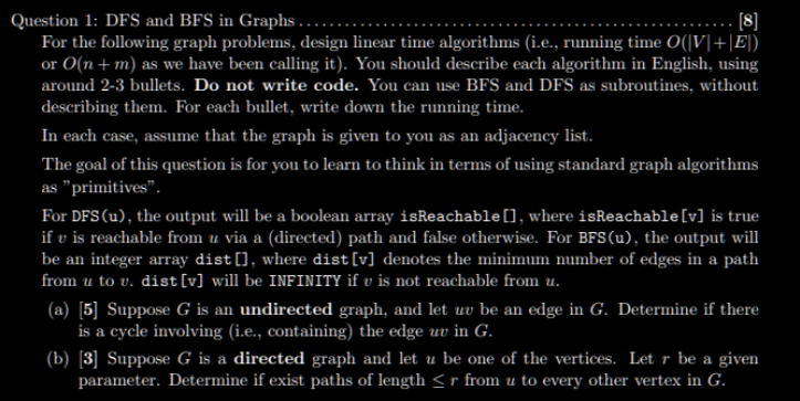 Solved Question 1: DFS and BFS in Graphs | Chegg.com