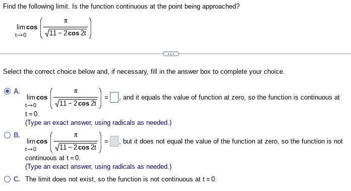 Solved Find the following limit. Is the function continuous | Chegg.com