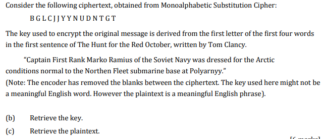 Solved Consider the following ciphertext, obtained from | Chegg.com