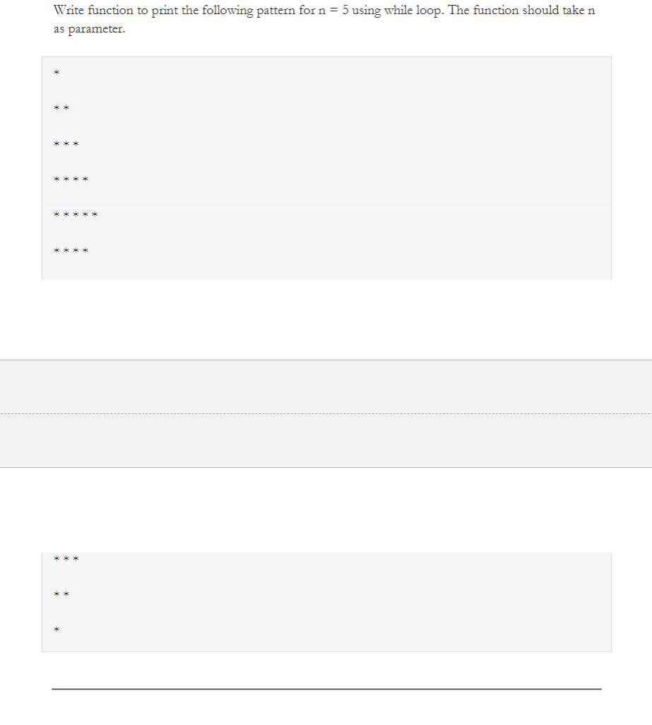Solved Write functionto print the following pattern for n = | Chegg.com