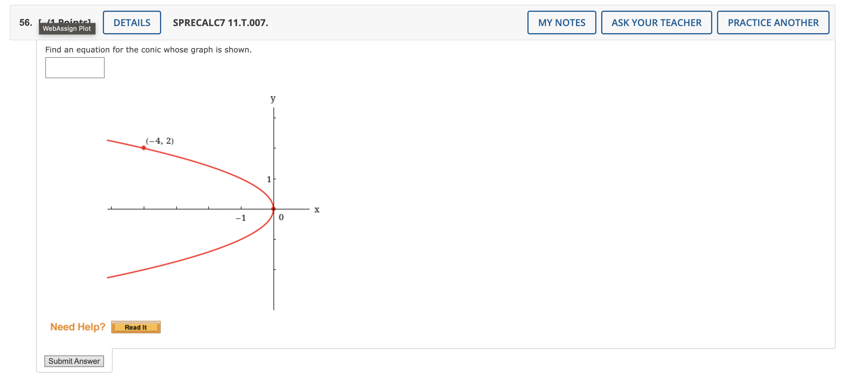 Solved Find an equation for the conic whose graph is shown. | Chegg.com