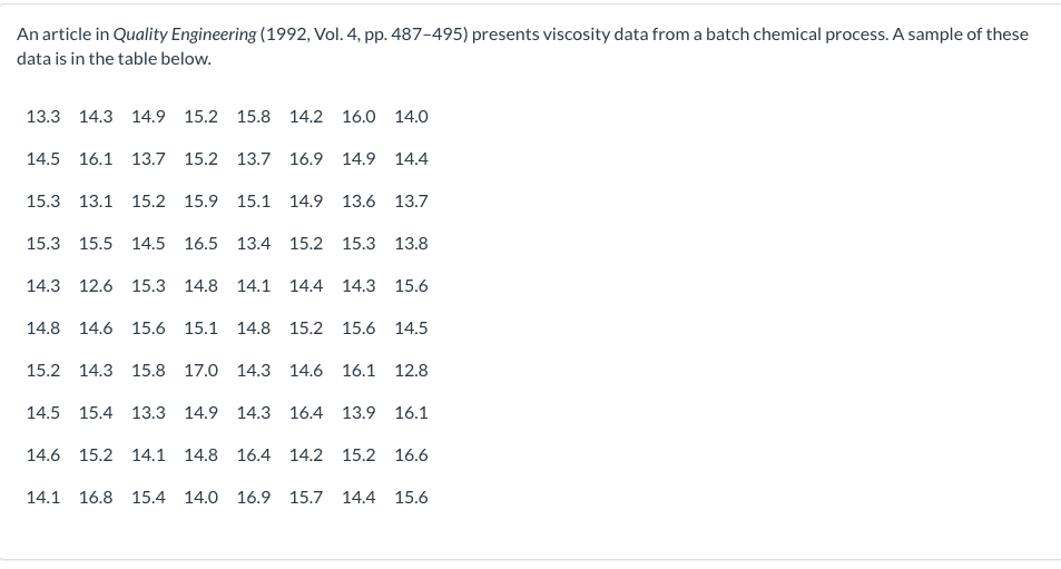 Solved An article in Quality Engineering (1992, Vol. 4, pp. | Chegg.com