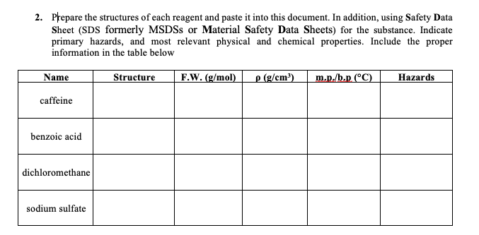 Solved 2. Prepare the structures of each reagent and paste | Chegg.com