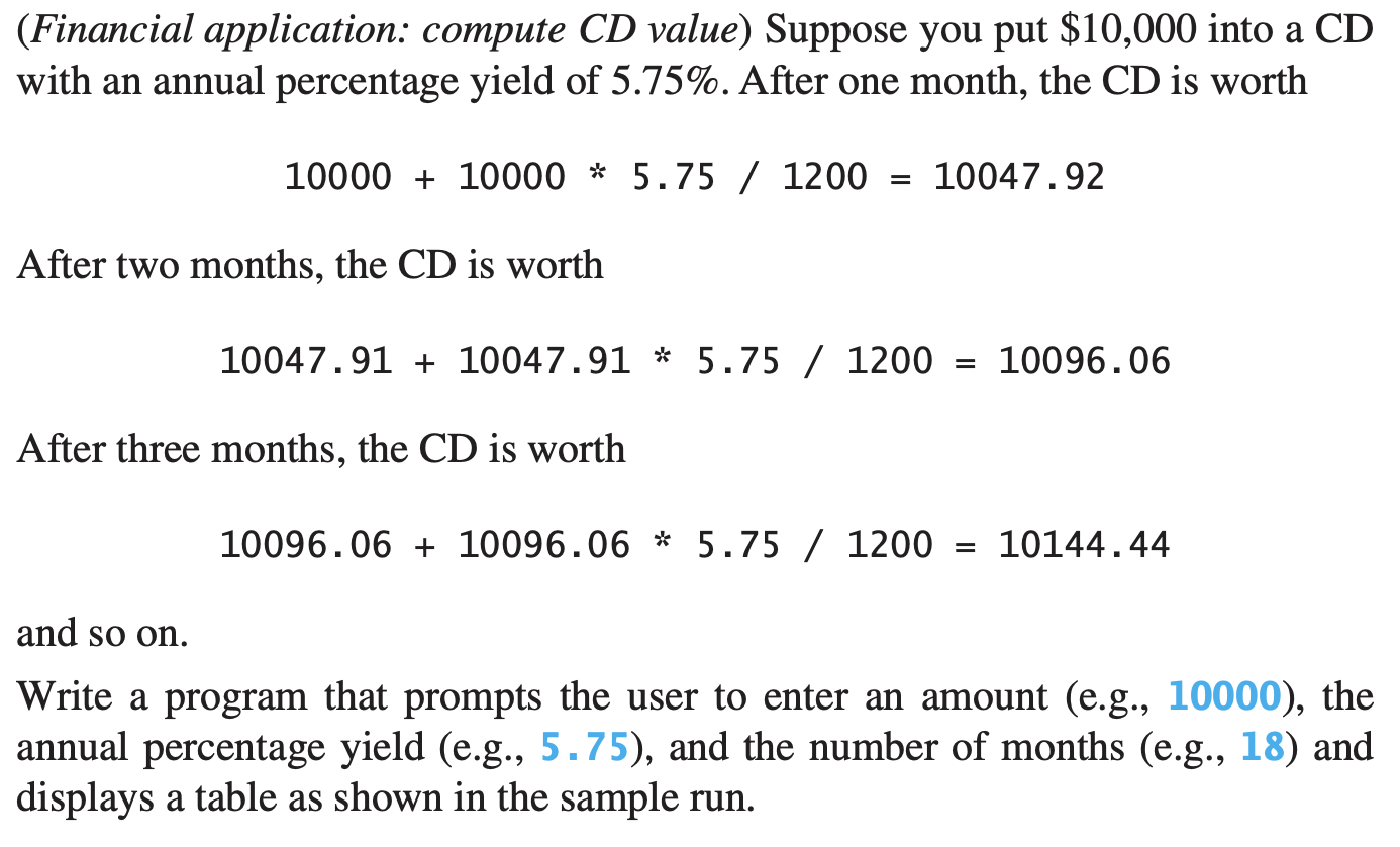 Solved (Financial application: compute CD value) Suppose you | Chegg.com