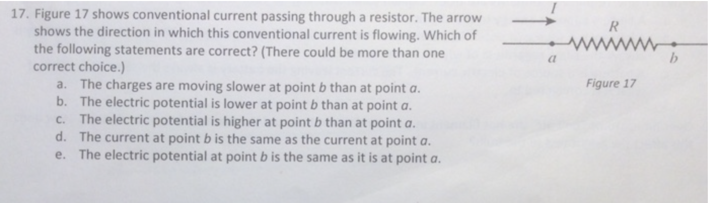 Solved 17. Figure 17 shows conventional current passing | Chegg.com