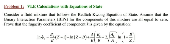 Problem I: VLE Calculations with Equations of State | Chegg.com