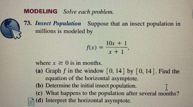 Solved MODELING Solve each problem. 73. Insect Population | Chegg.com