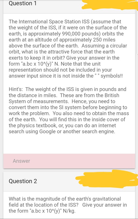 Solved Question 1 The International Space Station ISS | Chegg.com