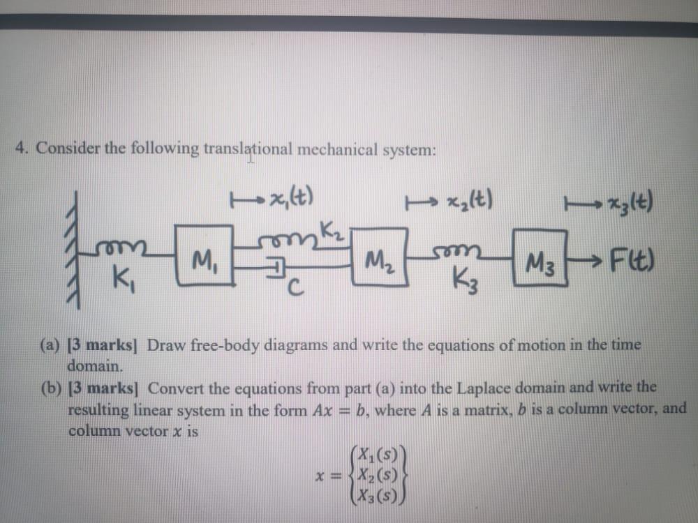 Solved 4. Consider the following translational mechanical | Chegg.com