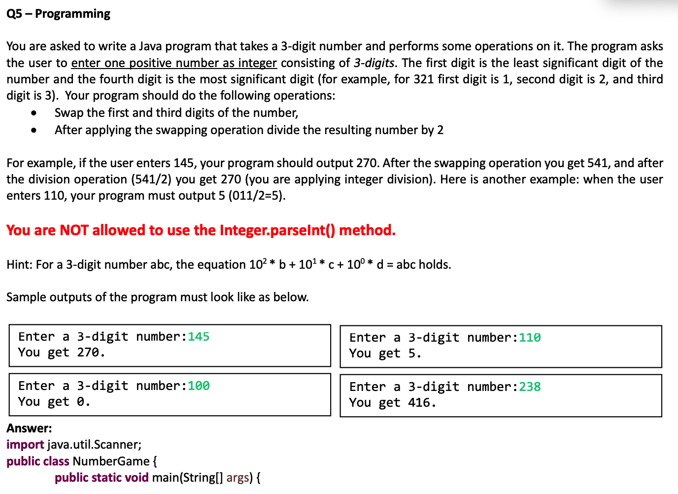 Solved Q5 - Programming You are asked to write a Java | Chegg.com