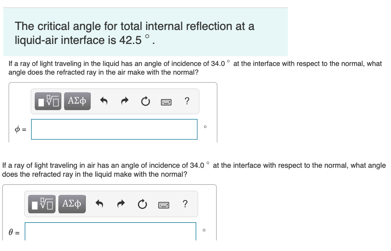 Solved The Critical Angle For Total Internal Reflection At A