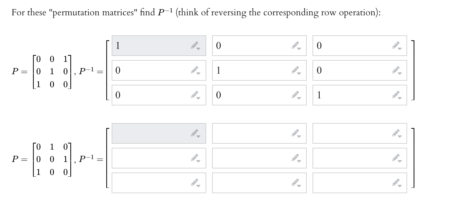 Solved For these "permutation matrices" find P-1 (think of | Chegg.com