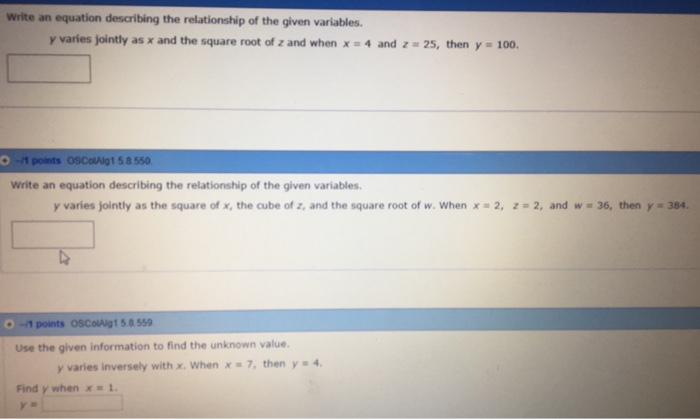Solved Write An Equation Describing The Relationship Of The